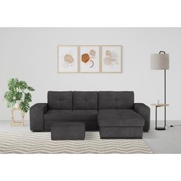 COTTA Ecksofa »Mattina L-Form« mit Hocker, wahlweise mit Bettfunktion & Bettkasten Black