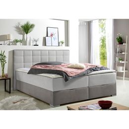 Maintal Boxspringbett mit Bettkasten und Topper hellgrau