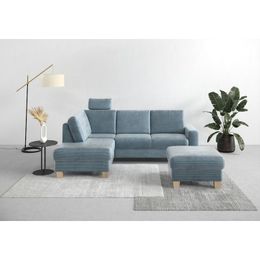 Home Affaire Ecksofa »Summer L-Form« mit Ottomane, wahlweise mit Bettfunktion und Bettkasten, Cord-Bezug blau/grau
