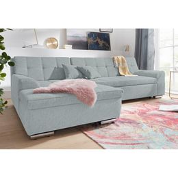 DOMO collection Ecksofa »Aversa, moderne Steppung im Sitz und Rücken, geschwungene Armlehnen, « L-Form, wahlweise mit Bettfunktion pastellblau