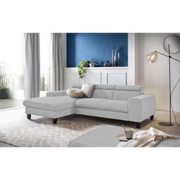 COTTA Ecksofa »Morven L-Form mit Kopfteilverstellung« wahlweise mit Bettfunktion, Bettkasten & Wireless-Charger light grey