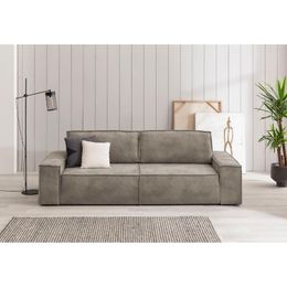 Home Affaire 3-Sitzer »SHERWOOD Schlafsofa (257cm) Cord, Samtvelours, Vintage-Lederoptik« Schlaffunktion mit Bettkasten (ca. 136/200cm) mittelgrau