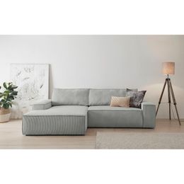 Home Affaire Ecksofa »SHERWOOD Schlafsofa 267 cm, L-Form, « Schlaffunktion mit Bettkasten (210x136 cm), Cord, Vintage, Samtvelours hellgrau