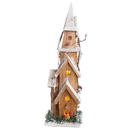 MyFlair MÖBEL & ACCESSOIRES Weihnachtshaus »Weihnachtsdeko« Holzkirche mit integrierter Lichterkette, Höhe ca. 40 cm hellbraun