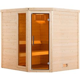 Weka Sauna &raquo;Massivholzsauna TURKU 2&laquo; Blockbohlen, Fensterelement, moderne Ganzglast&uuml;r beige