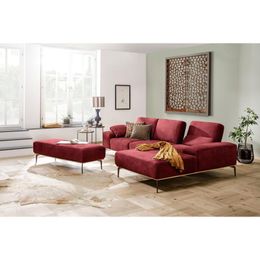 W.Schillig Ecksofa »run, Designsofa mit tollem Sitzkomfort, L-Form« mit Holzsockel, Füße in Bronze pulverbeschichtet, Breite 299 cm ruby red Z73