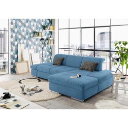 SET ONE BY Musterring Ecksofa &raquo;SO4100 V&laquo; mit verstellbaren Kopfteilen, wahlweise mit Funktionen, Cord-Bezug hellblau