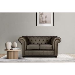 Home Affaire 2-Sitzer &raquo;CHARENTE, Chesterfield-Sofa, Wellenfederung, Ma&szlig;e: B/T/H: 147/89/74 cm&laquo; mit edler Knopfheftung und typischen Armlehnen braun 