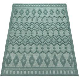 Paco Home Teppich »Livorno 671« rechteckig 14 mm Höhe Uni-Farben, Scandi, Rauten Muster, Hoch-Tief Effekt, Outdoor geeignet türkis Obermaterial:...