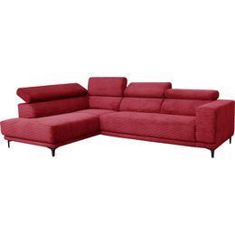 Alina Ecksofa »Hikari« wahlweise mit Sitzvorzug, in modernem Cordstoff, Breite 302 cm rubinrot GCT 87