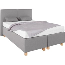Westfalia Schlafkomfort Boxspringbett mit Zierkissen Strukturstoff grau