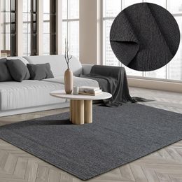 the carpet Teppich &raquo;Premium Wool&laquo; rund Wool Handweb-Teppich Naturfaser Wollteppich Anthrazit Obermaterial: 60% Wolle, 40% Baumwolle &Oslash; 200 cm 1 Stk.
