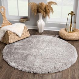 Sanat Hochflor-Teppich &raquo;Porto&laquo; rund 45 mm H&ouml;he Wohnzimmer, Langflor, Shaggy Teppich grau Kunstfaser