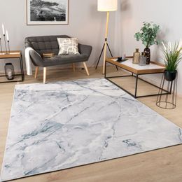 Paco Home Teppich &raquo;Marble 246&laquo; rechteckig 6 mm H&ouml;he Kurzflor, modernes Marmor Design, Wohnzimmer, Schlafzimmer Grau Obermaterial: 100% Polyester B...