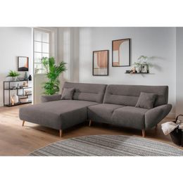 Inosign Ecksofa »Drago, elegant und zeitlos, komfortabel, Holzfuß, L-Form« frei im Raum stellbar, inkl. 2 Zierkissen grau-braun