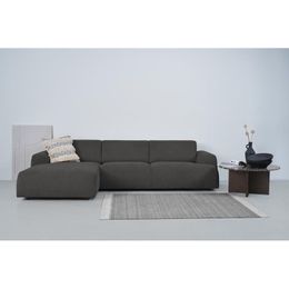 Andas Ecksofa »Linkka, Breite 301 cm« L-Form, in einem weichen Chenille-Stoff, mit Wellenunterfederung onyx