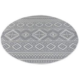 Carpet City Outdoorteppich &raquo;PALM3522&laquo; rund 5 mm H&ouml;he Wetterfest & UV-best&auml;ndig, f&uuml;r Balkon, Terrasse, K&uuml;che, flach gewebt grau Polypropylen