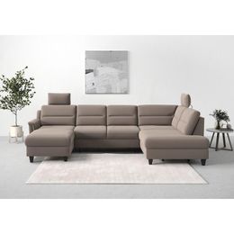 Sit & More SIT&MORE Wohnlandschaft »Farö U-Form« inklusive Federkern, wahlweise mit Bettfunktion und Bettkasten taupe