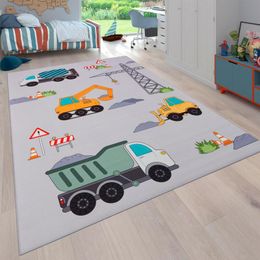 Paco Home Kinderteppich »Bino 579« rechteckig 4 mm Höhe Spielteppich, Motiv Autos & Baustelle, Kinderzimmer Grau Obermaterial: 100% Polyester B :...