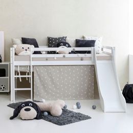 Hoppekids Hochbett »«Pets Silbergrau»« Rutsche & Vorhang Grau und viel Auswahl weiß + Silver Cloud Grey + weiß + weiß