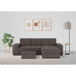 COTTA Ecksofa »Mattina L-Form« mit Hocker, wahlweise mit Bettfunktion & Bettkasten Brown