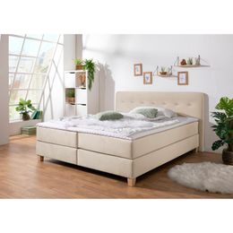 Home Affaire Boxspringbett »Fargo« inkl. Topper, in 3 Matratzenarten, in Samt- oder Strukturstoff beige