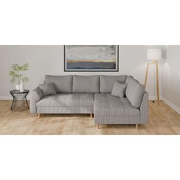 Home Affaire Ecksofa &raquo;CHARRE L-Form mit Ottomane, Ma&szlig;e B/T/H: 231/161/81 cm&laquo; feine Steppung, lose R&uuml;cken- und Zierkissen, auch in Cord und Boucl&eacute; grau