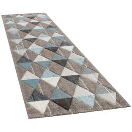 Paco Home Läufer »Lara 234« rechteckig 16 mm Höhe Teppich-Läufer, Kurzflor, modernes Rauten Design, mit Konturenschnitt blau/beige Obermaterial:...