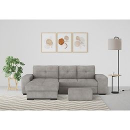 COTTA Ecksofa »Mattina L-Form« mit Hocker, wahlweise mit Bettfunktion & Bettkasten Grey