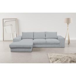 WERK2 Ecksofa &raquo;Rozzana Design Ecksofa mit hohem Komfort, zeitlos & elegant, L-Form,&laquo; in kuschelweichen Trendstoffen Cord, Breitcord und Pl&uuml;sch grau 