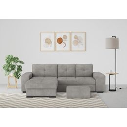 COTTA Ecksofa »Mattina L-Form« mit Hocker, wahlweise mit Bettfunktion & Bettkasten Grey