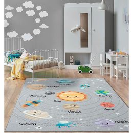 the carpet Teppich »Happy Life« rechteckig 4 mm Höhe Life Kinderzimmer Teppich Spielteppich pflegeleicht Grau Obermaterial: 100% Polyester B : 160...
