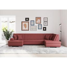 DOMO collection Wohnlandschaft &raquo;Treviso incl. Zierkissen, moderne Steppung, XXL: B/T/H: 364/201/83 cm&laquo; wahlweise mit Bettfunktion, in vielen 