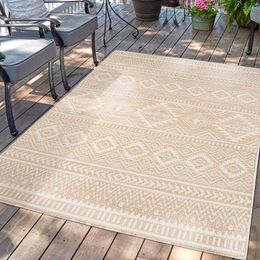 Carpet City Outdoorteppich &raquo;PALM 3522&laquo; rechteckig 5 mm H&ouml;he L&auml;ufer, Wetterfest & UV-best&auml;ndig, f&uuml;r Balkon, Terrasse, K&uuml;che, flach beige Polypropylen