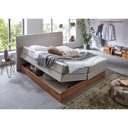 Home Affaire Boxspringbett »Blomen« mit Walnuss-Dekor, mit Bettkasten, verschiedene Härtegrade, mit Topper beige