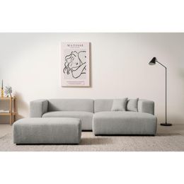 Andas Polsterecke »BAKELS, Ecksofa-Set mit Hocker, L-Form mit Schlaffunktion« Ecksofa-Set (incl. Hocker) im trendigen Megacord hellgrau