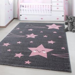 Ayyildiz Teppiche Kinderteppich »Kids 610« rechteckig 12 mm Höhe auch in rund, Motiv Sterne, Kurzflor pink-grau Obermaterial: 100% Polypropylen B :...