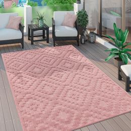 Paco Home Teppich &raquo;Livorno 672&laquo; rechteckig 14 mm H&ouml;he Uni-Farben, Scandi, Rauten Muster, Hoch-Tief Effekt, Outdoor geeignet pink Obermaterial: 100%...