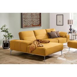 W.Schillig Ecksofa &raquo;run, Designsofa mit tollem Sitzkomfort, bequem, L-Form&laquo; mit elegantem Holzsockel, F&uuml;&szlig;e in Silber matt, Breite 319 cm gelb Longlife