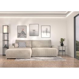 Trendmanufaktur Ecksofa »Fordon, Schlafsofa mit Bettkasten, Couch in L-Form, Breite 250 cm« in Cordstoff HYPER, cream, Recamiere links cream