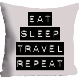 queence Dekokissen »»Eat, Sleep, Travel, Repeat«« Kissenhülle ohne Füllung, 1 Stück bunt + bedruckt Obermaterial: 100% Polyester B/L: 40 cm x 40 cm