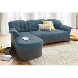 DOMO collection Ecksofa »Elva, zeitlose Formensprache, elegante Rückensteppung, L-Form« wahlweise mit Bettfunktion und Federkern dunkelgrau/petrol
