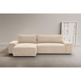 WERK2 Ecksofa &raquo;Amsterdam, zeitlos und elegant, Breite 300cm, L-Form&laquo; Design Ecksofa mit hohem Komfort, Schlaffunktion & Bettkasten beige 90% Polyester