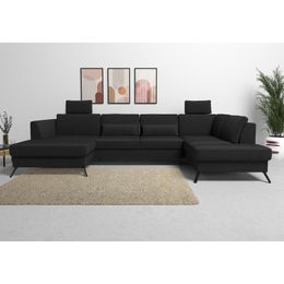 Sit & More SIT&MORE Wohnlandschaft »Olsen U-Form« inklusive Sitztiefenverstellung, wahlweise mit Bettfunktion, 15cm hoch schwarz