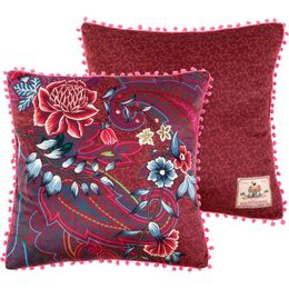 Happiness Dekokissen »Ruby« Mit Füllung, 1 Stück, Mit Pompoms, Wendeoptik, Sehr Weich, Blumen bordeaux + bedruckt geblümt Obermaterial: 100%...