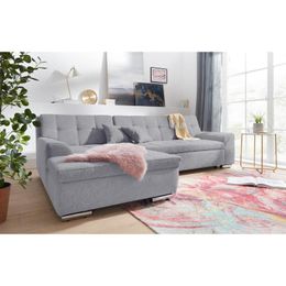 DOMO collection Ecksofa »Aversa, moderne Steppung im Sitz und Rücken, geschwungene Armlehnen, « L-Form, wahlweise mit Bettfunktion grau