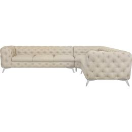 LEONIQUE Chesterfield-Sofa »Ecksofa GLYNIS L-Form mit Wellenunterfederung, Maße B/T/H 323/264/75cm« aufwändige Knopfheftung, moderne Chesterfield...