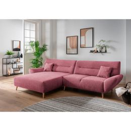 Inosign Ecksofa »Drago, elegant und zeitlos, komfortabel, Holzfuß, L-Form« frei im Raum stellbar, inkl. 2 Zierkissen Brombeere