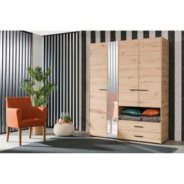 Inosign Kleiderschrank »Leon, FSC -zertifiziertem Holzwerkstoff« mit Spiegel, Innenausstattung und 2 Schubladen, 127, 5x55x205, 5cm Dekor Artisan...