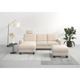 Home Affaire Ecksofa &raquo;Summer L-Form&laquo; mit Recamiere, mit oder ohne Bettfunktion und Bettkasten, Cord-Bezug creme